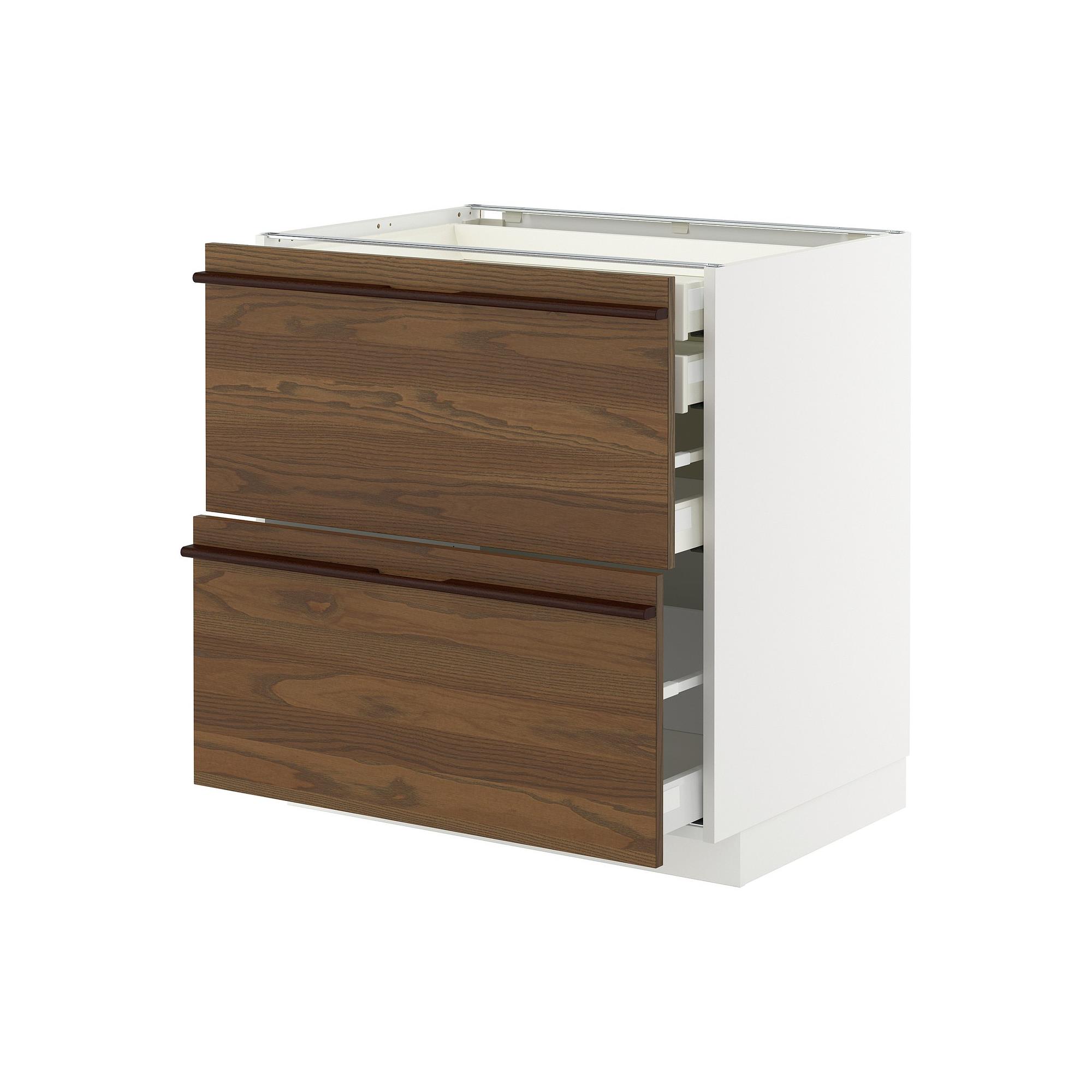 METOD/MAXIMERA STENSTA dark brown-ash veener 80x60 cm base cabinet with ...