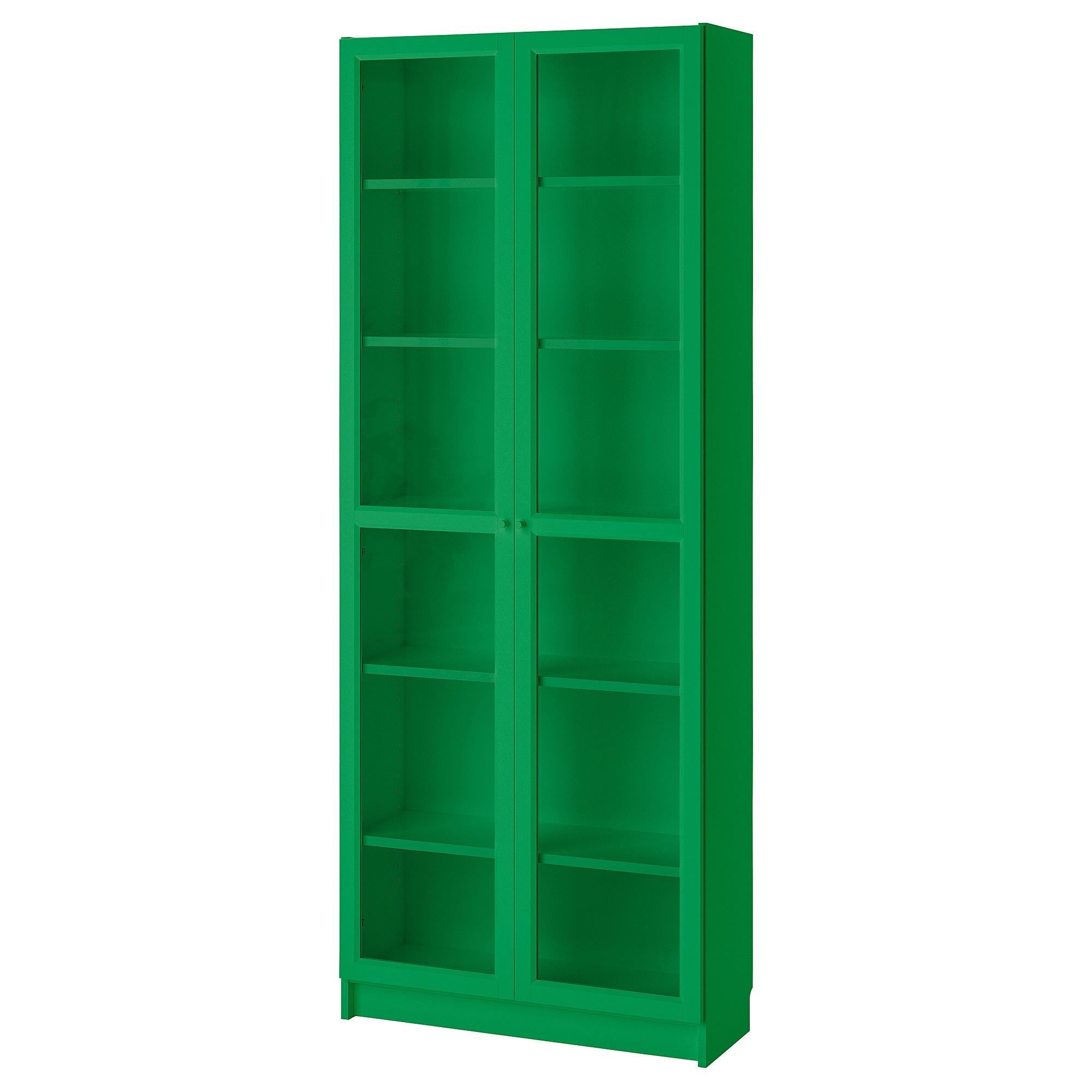 BILLY green 80x30x202 cm bookcase with glass door - 00594925 | IKEA