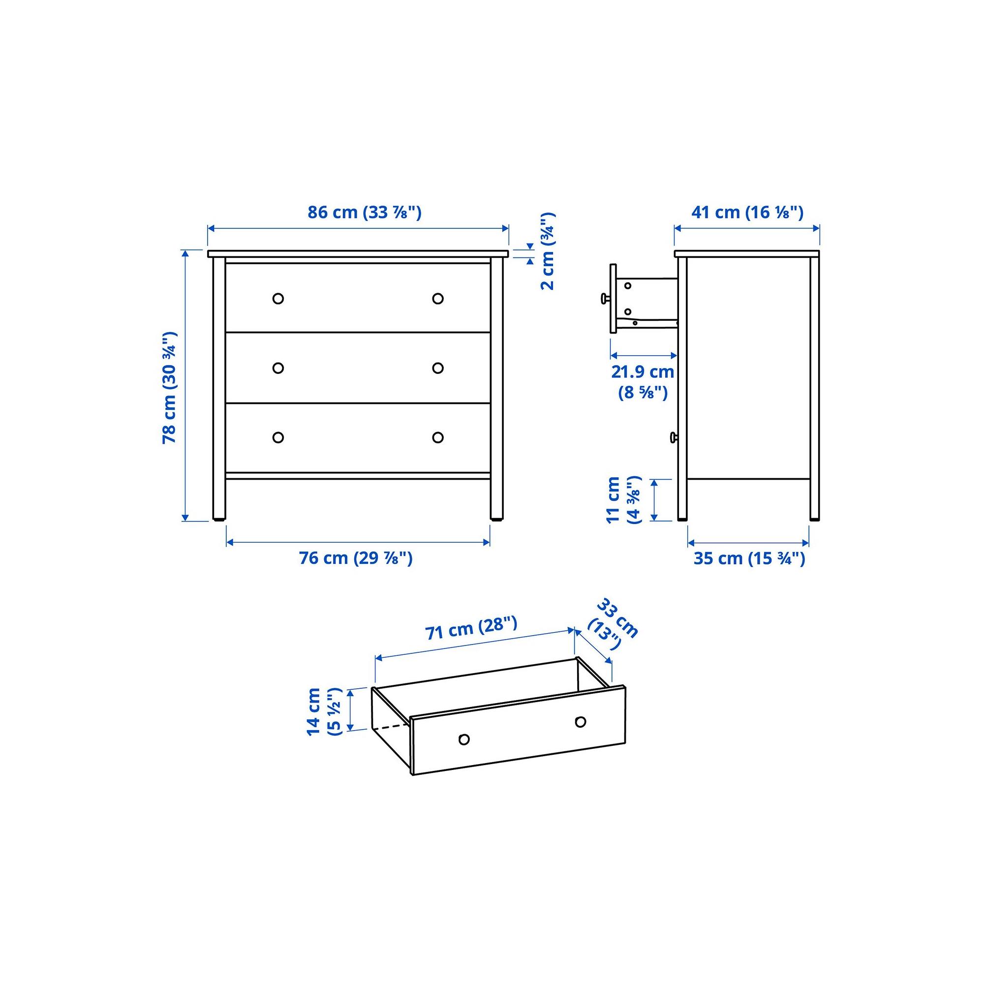 KILBERGET beyaz 86x78 cm 3 çekmeceli şifonyer - 70609914 | IKEA