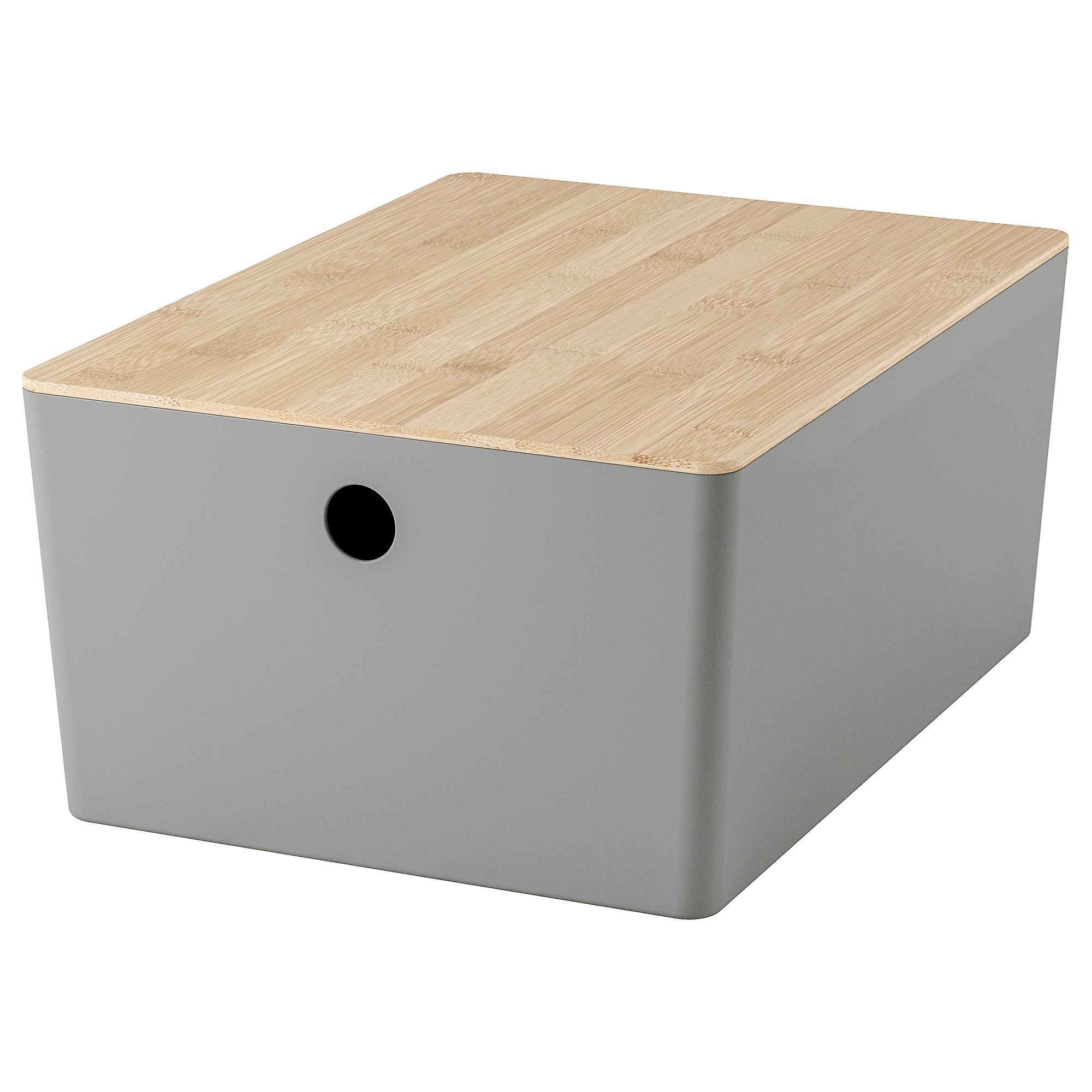 KUGGIS light grey-bamboo 26x35x15 cm box with lid - 69596818 | IKEA