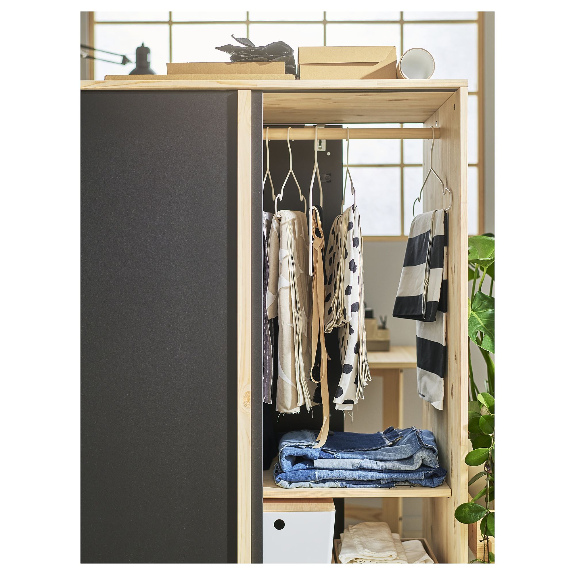 GLAMBERGET pine/black 117x63x150 cm sliding wardrobe - 20564512 | IKEA