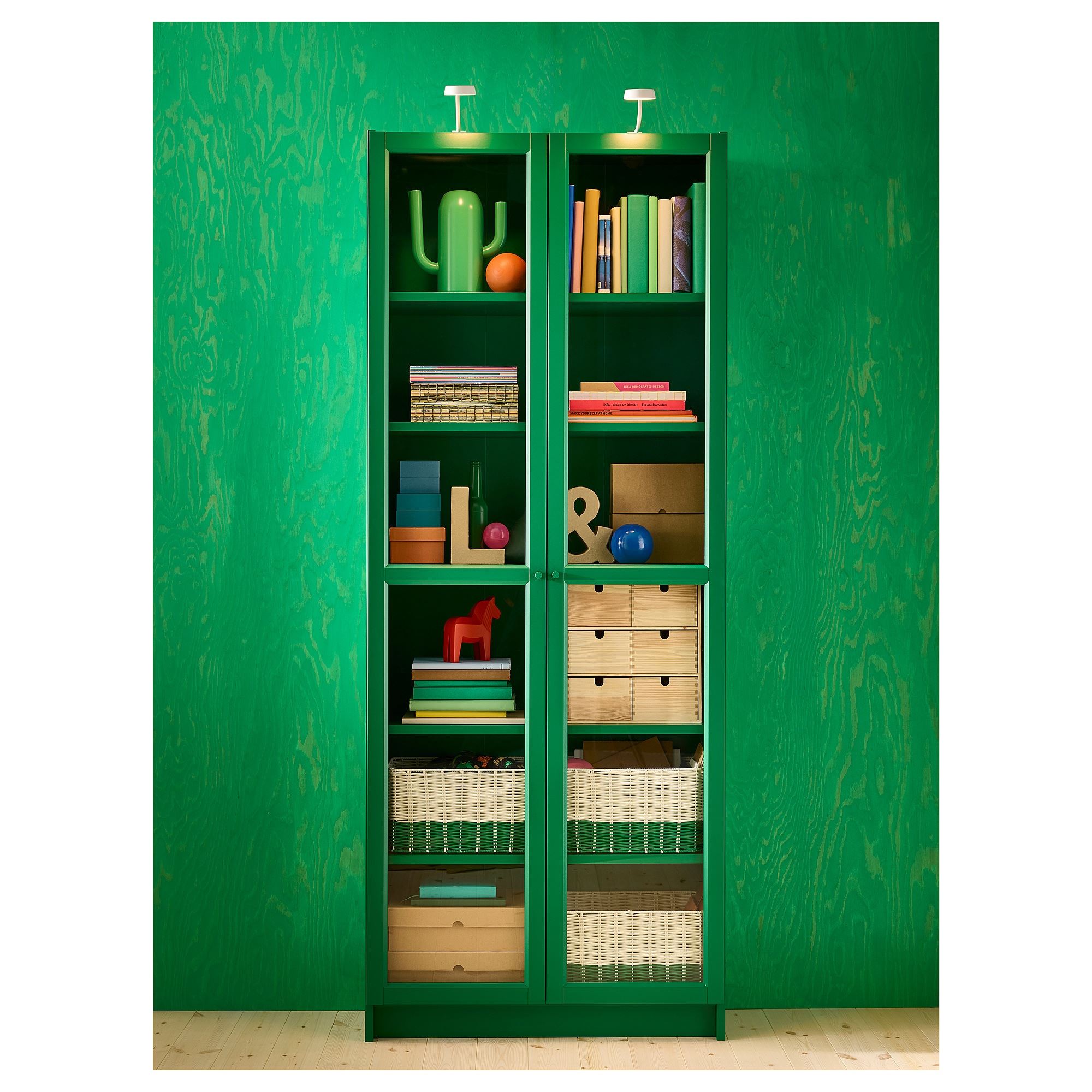 BILLY green 80x30x202 cm bookcase with glass door - 00594925 | IKEA