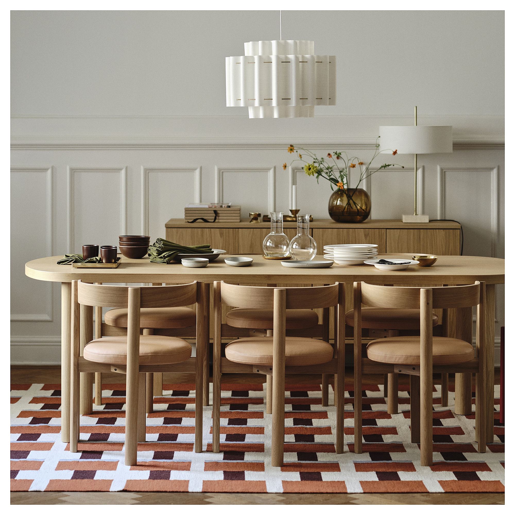 STOCKHOLM 2025 oak veneer/oak leather 6 chairs dining set - 29579986 | IKEA